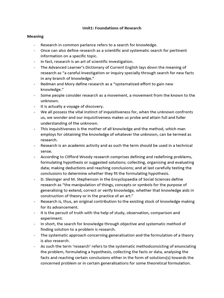 Unit1 - Foundations of Research | PDF | Methodology | Motivational