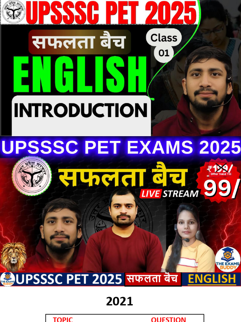 UPSSSC PET EXAM SAFALTA Batch English Introduction 01 | PDF