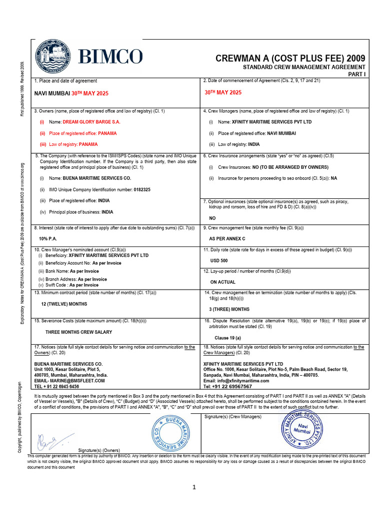 BIMCO Crewman A Agreement 2025 | PDF | Insurance | Indemnity