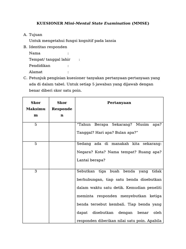 Kuesioner Mini | PDF