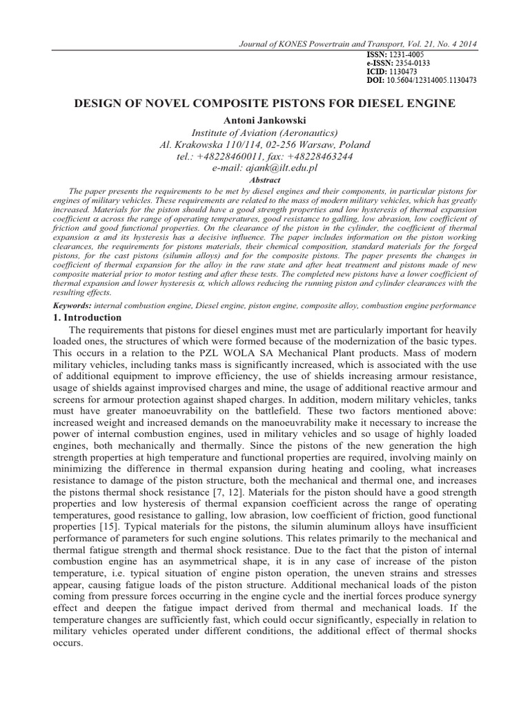 Design of Novel Composite Pistons F | PDF | Deformation (Engineering ...