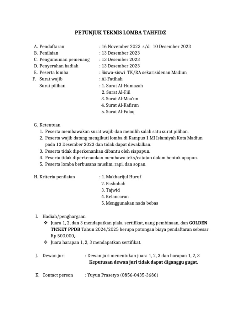 Petunjuk Teknis Lomba Tahfidz | PDF