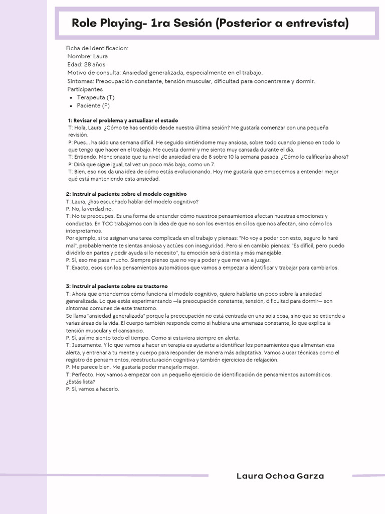 Ejemplo Role Playing | PDF | Ansiedad | Conceptos psicologicos