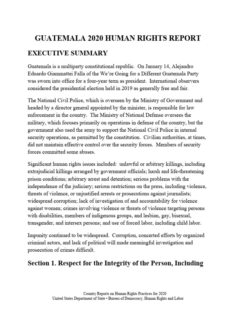 Guatemala 2020 Human Rights Report | PDF | Prison | Refugee
