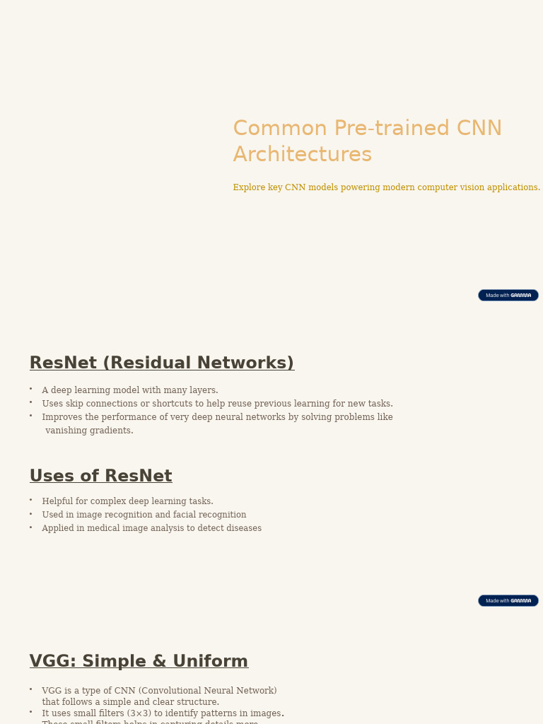 Common Pre Trained CNN Architectures | PDF