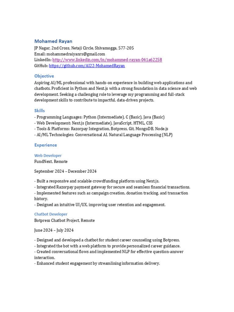 Mohamed Rayan Resume | PDF