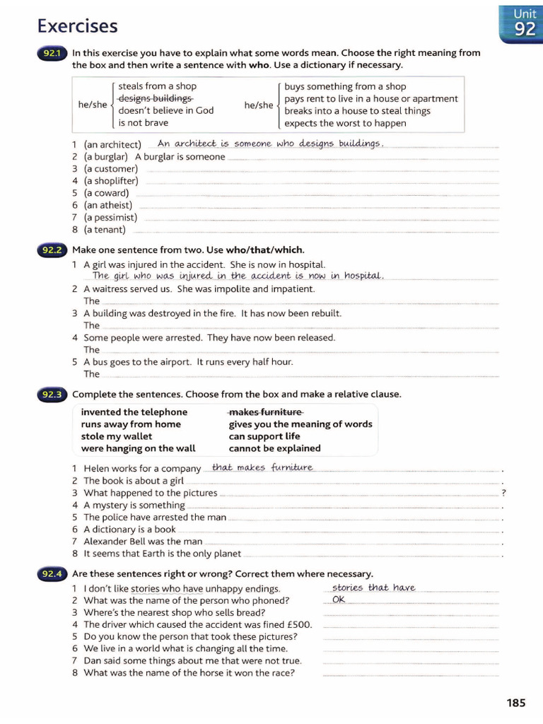 Relative Clauses 1 Exercises | PDF