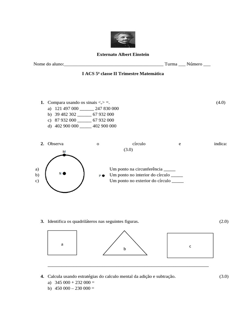 1 ACS de Matematica 5 Classe | PDF