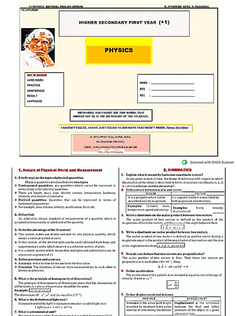 11th Physics Material | PDF