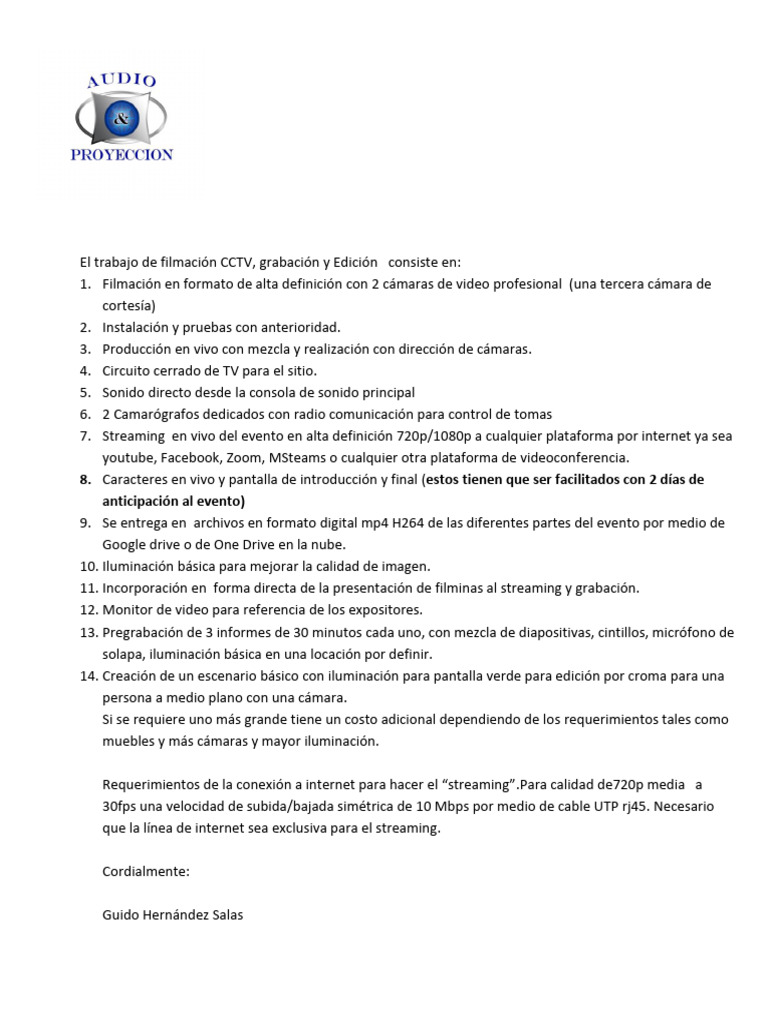 Servicios de Filmación y Streaming en HD | PDF