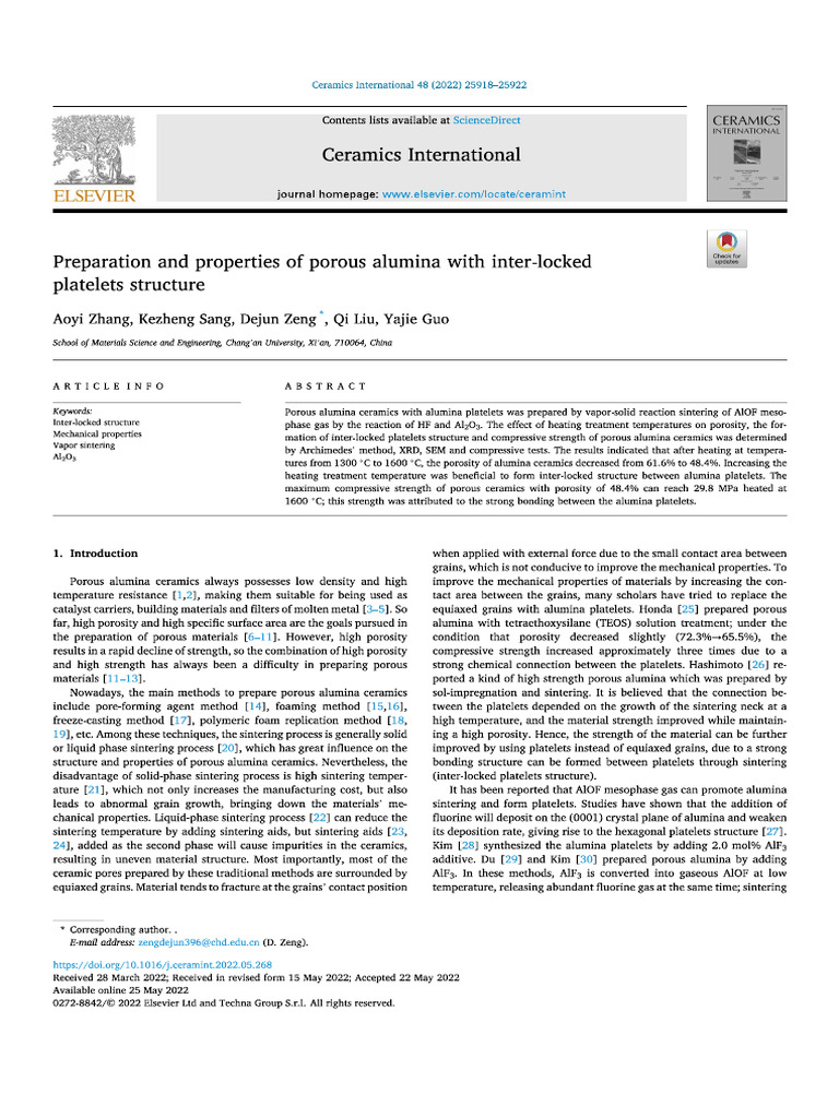 Preparation and Properties of Porous Alumina With Inter-Locked | PDF