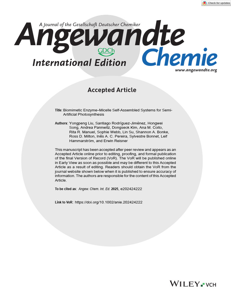 Angew Chem Int Ed - 2025 - Liu - Biomimetic Enzyme Micelle Self Assembled Systems For Semi ...