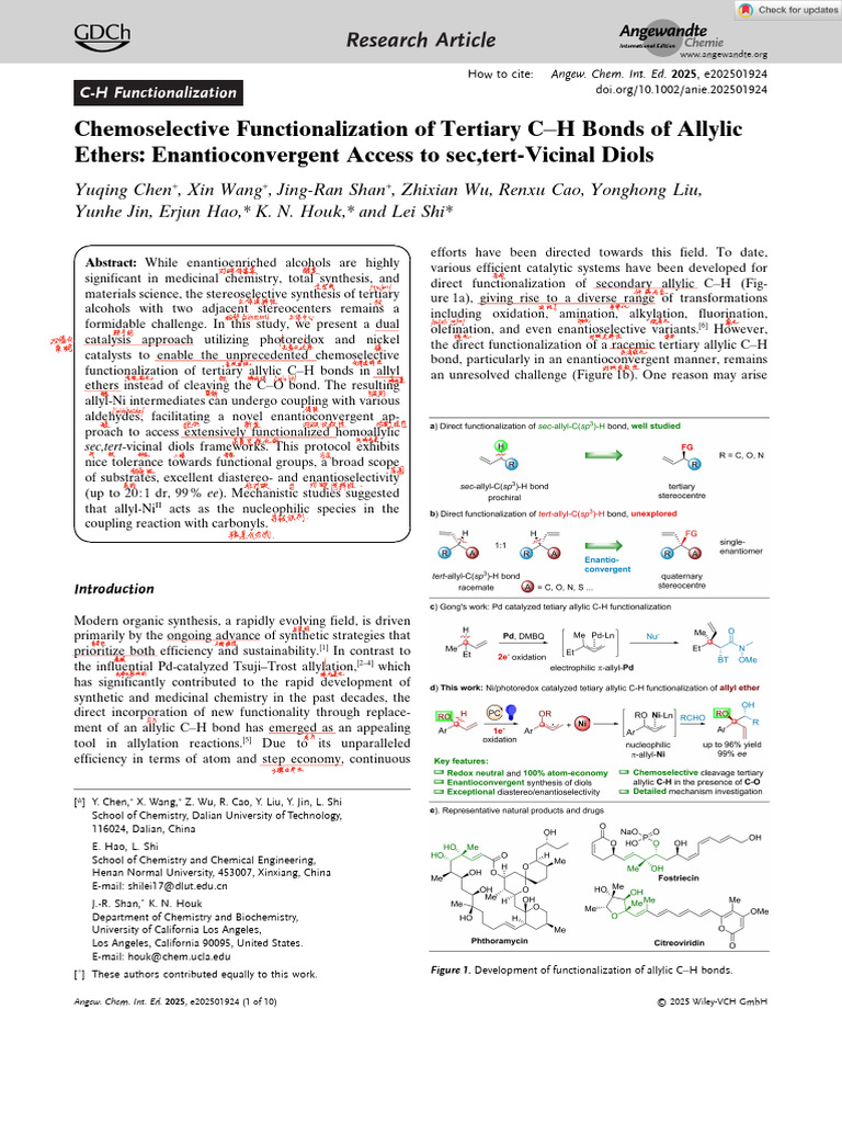Angew Chem Int Ed - 2025 - Chen - Chemoselective Functionalization of ...
