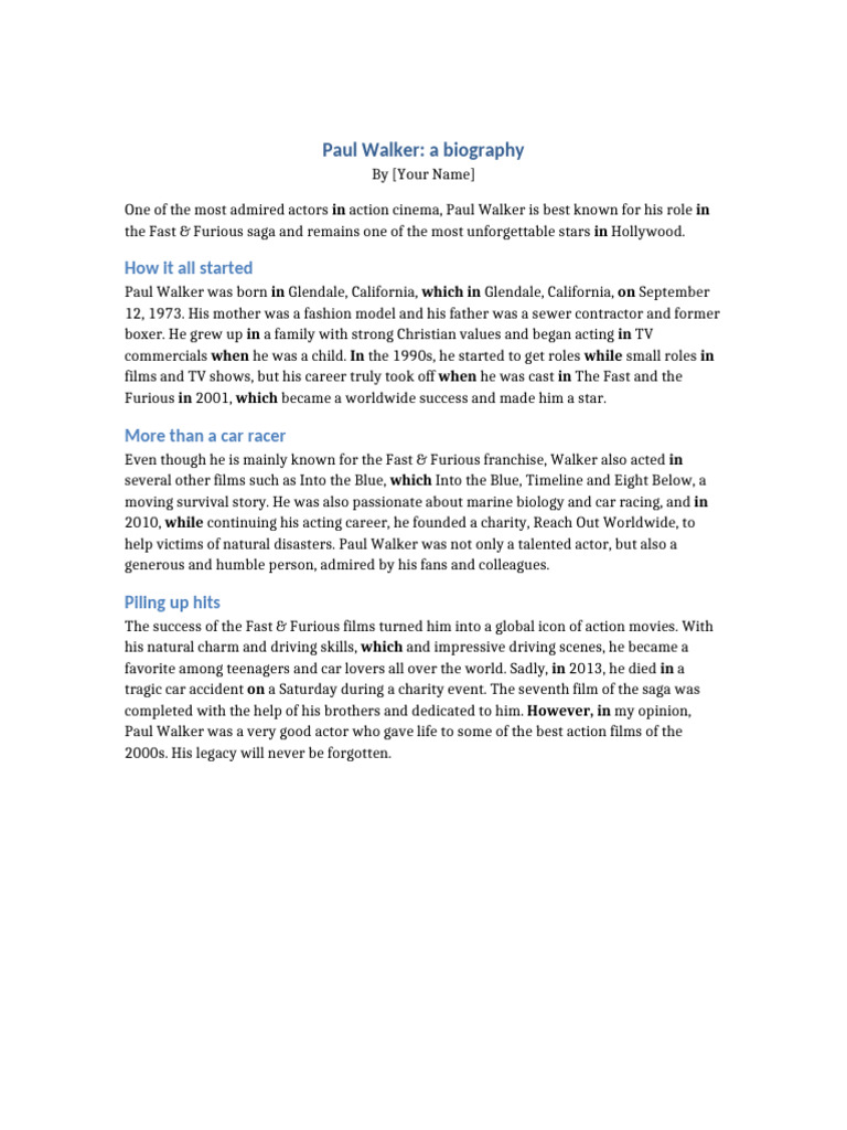 Paul Walker: Life and Legacy | PDF