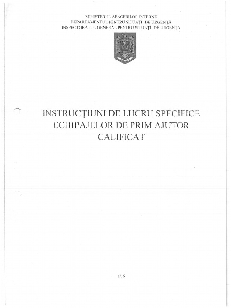 Instructiuni de Lucru Specifice Echipajelor de Prim Ajutor Calificat I ...