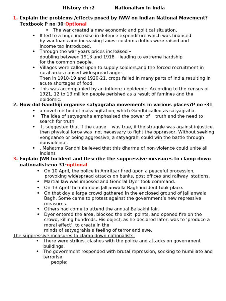 Nationalism in India - Notes | PDF | Mahatma Gandhi | Indian Nationalism