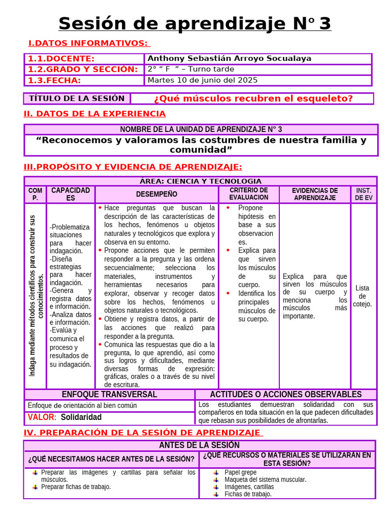 2do - U3 - SESIÒN 3 - CyT - ¿QUÉ MÚSCULOS RECUBREN EL ESQUELETO MAESTRA JANET 2GRADO | PDF ...