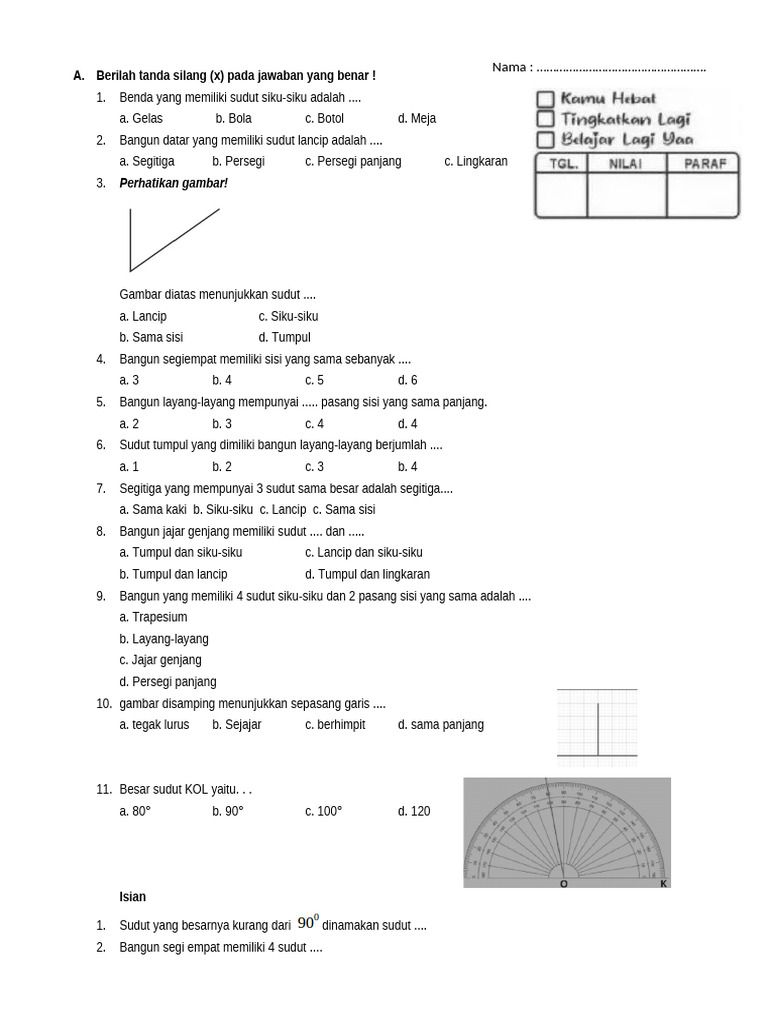 Ulangan Sudut Dan Garis Tegak Lurus - Kelas 3 SD | PDF