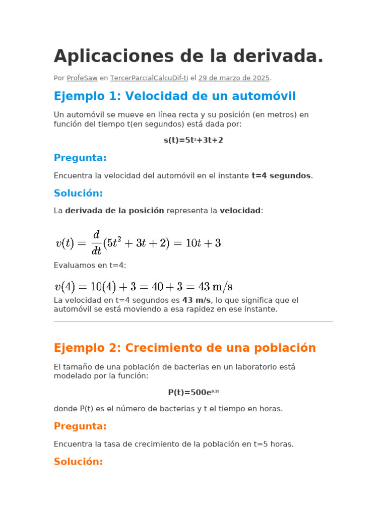 Aplicaciones de La Derivada | PDF | Velocidad | Precios