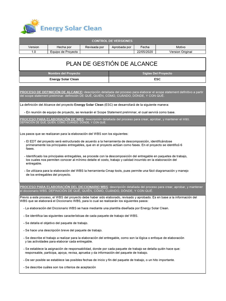 2.2 Ejemplo 2 Plan de Gestión Del Alcance | PDF | Informática ...