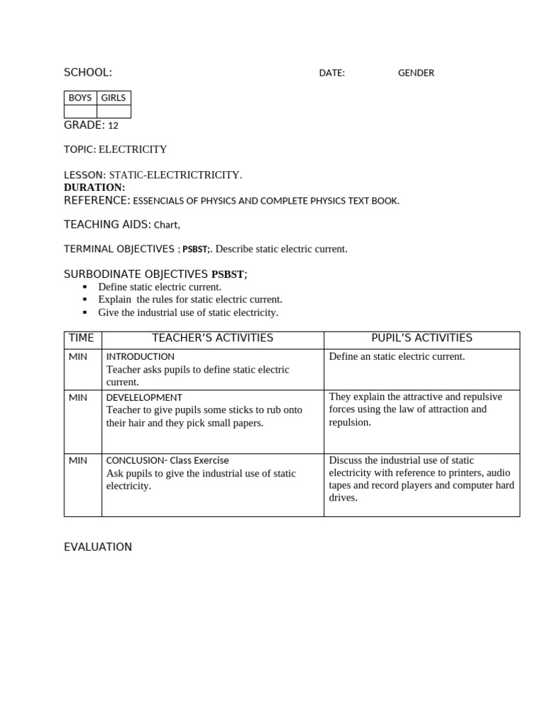 Static Electricity Lesson Plan | PDF