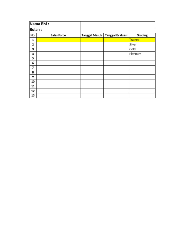 Form Report Bulanan Sales | PDF