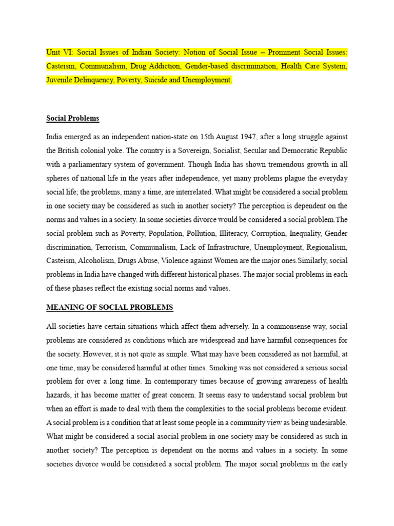 Major Social Issues in Indian Society | PDF | Juvenile Delinquency | Sexism