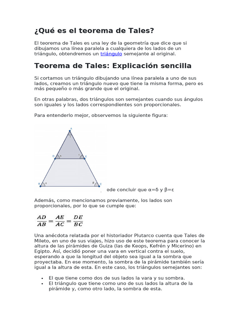 Teorema de Tales: Explicación Sencilla | PDF | Triángulo | Geometría