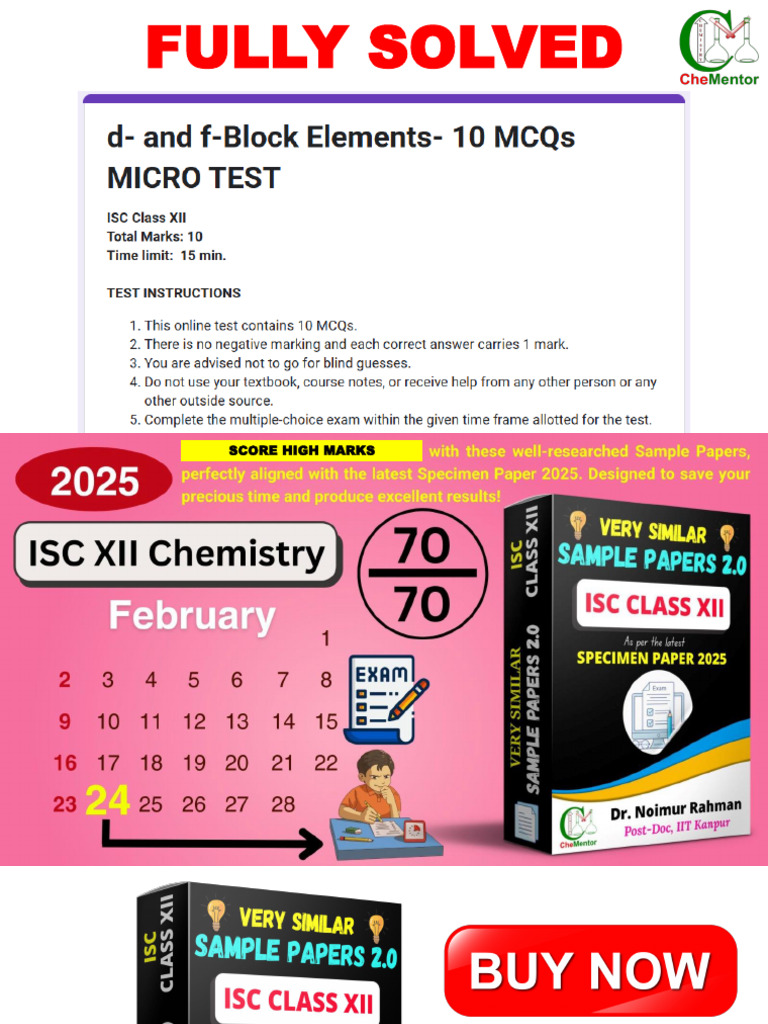 Solved - D - and F-Block Elements - 10 MCQs MICRO TEST | PDF | Redox ...