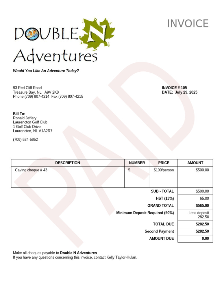 Jeffery Ronald Invoice 105 Mar29 | PDF