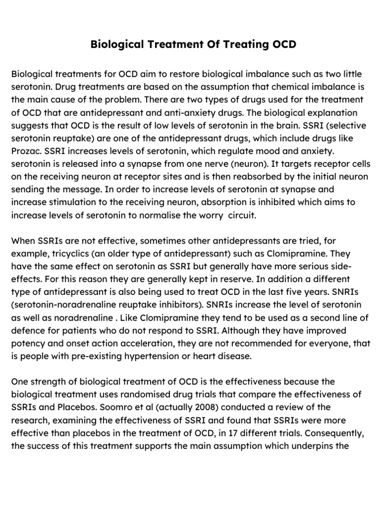 Biological Treatments for OCD Explained | PDF | Selective Serotonin ...