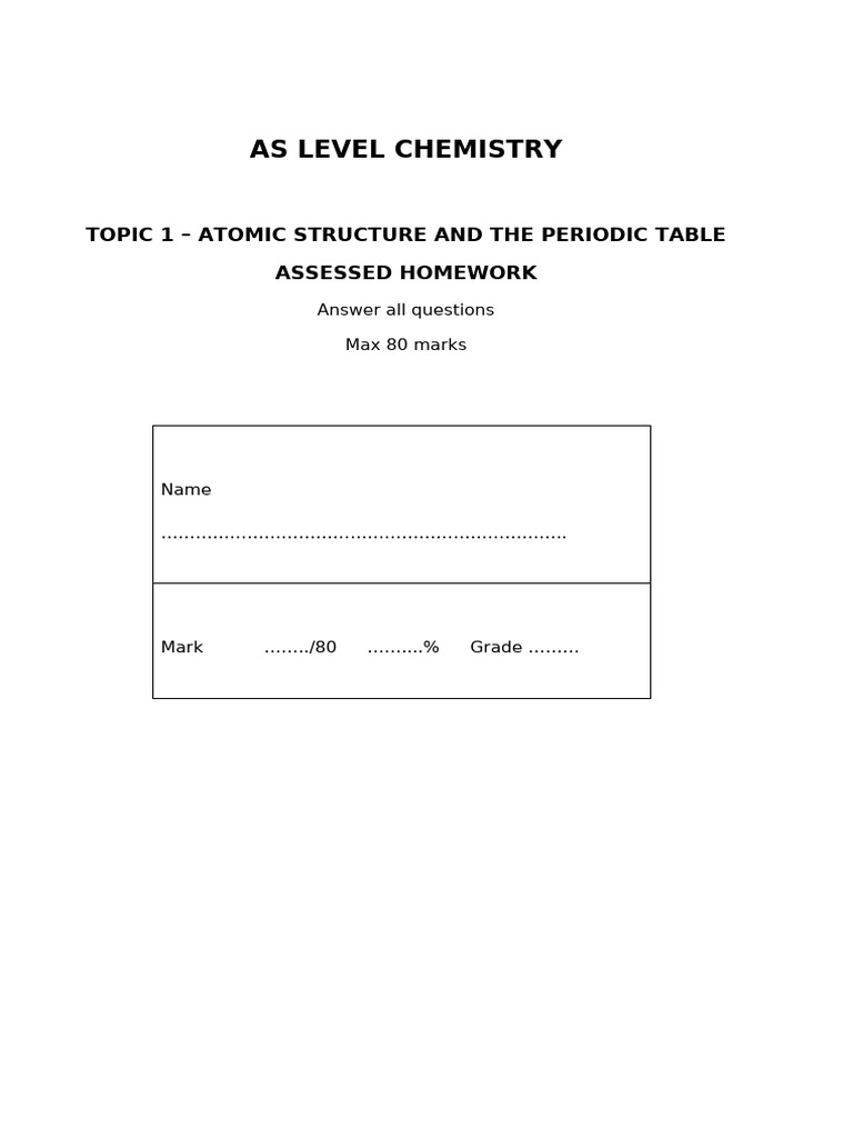Topic 1 Assessed Homework | PDF | Isotope | Chemical Elements