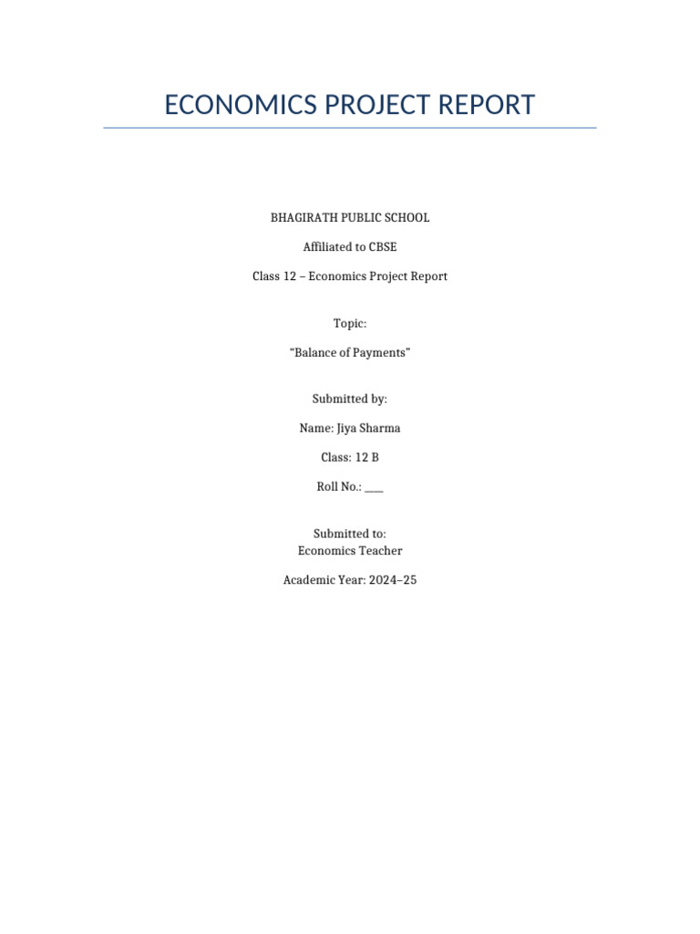 Class 12 BOP Project Report | PDF | Balance Of Payments | International ...