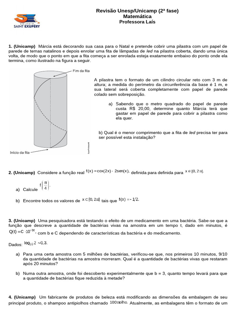 Revisão Unesp e Unicamp - 2 Fase | PDF | Bactérias | Amostragem (Estatística)