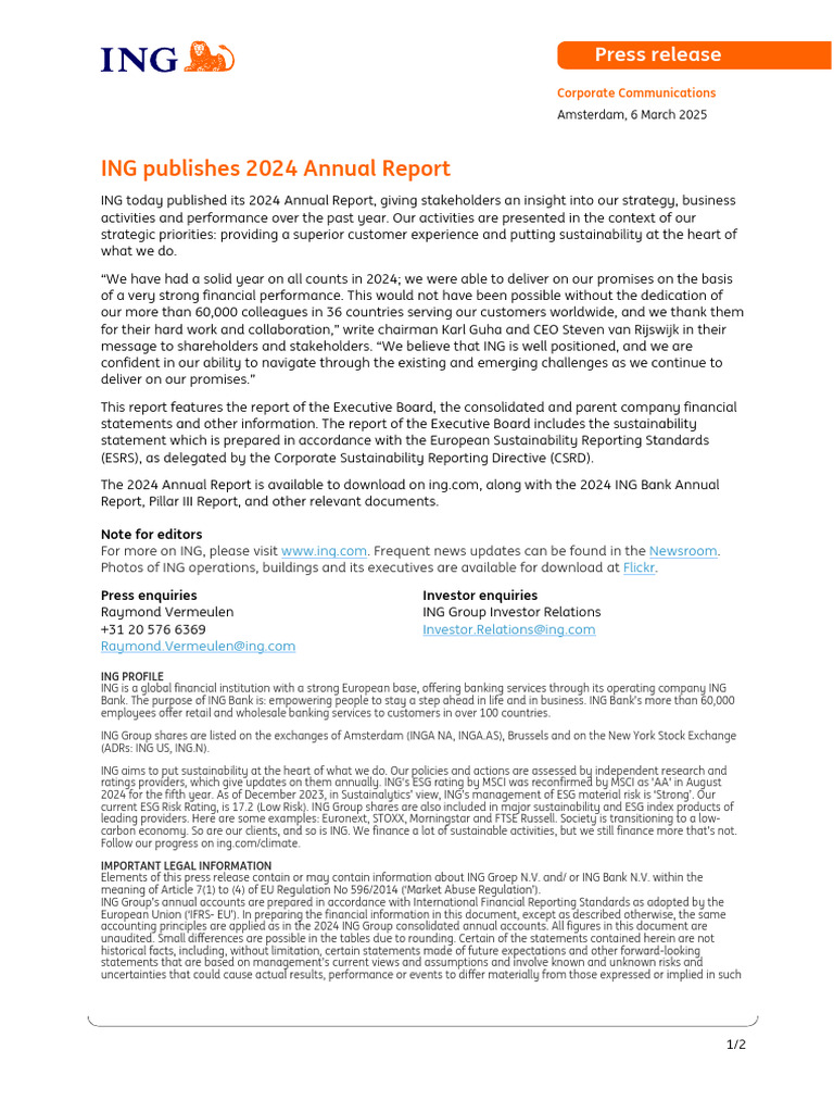 ING 2024 Annual Report Released | PDF | Ing Group | Computer Security