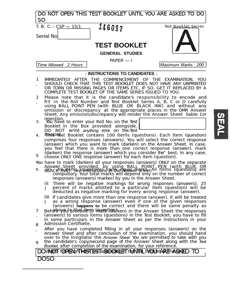 Test Booklet: Do Nöt Open This Test Booklet Until You Are Asked To Do ...