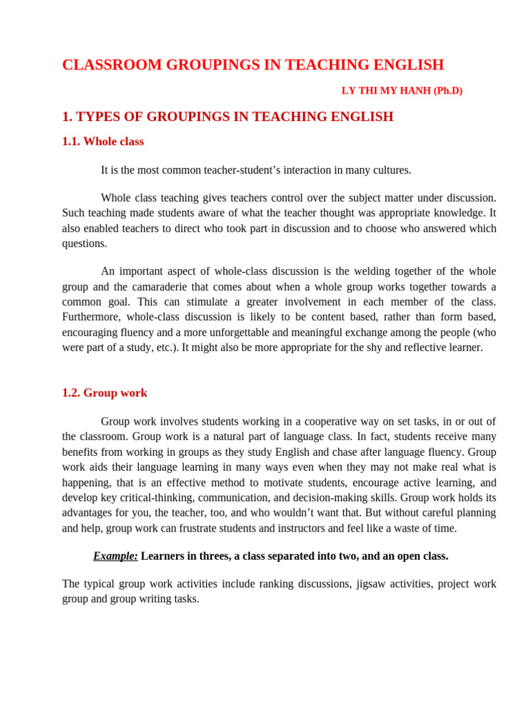 Classroom Groupings in Teaching English | PDF | Learning | Teachers