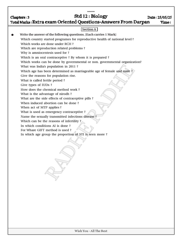 ExtraexamOrientedQuestions AnswersFromDarpan D25 May 2025 | PDF | Birth Control | Sexually ...
