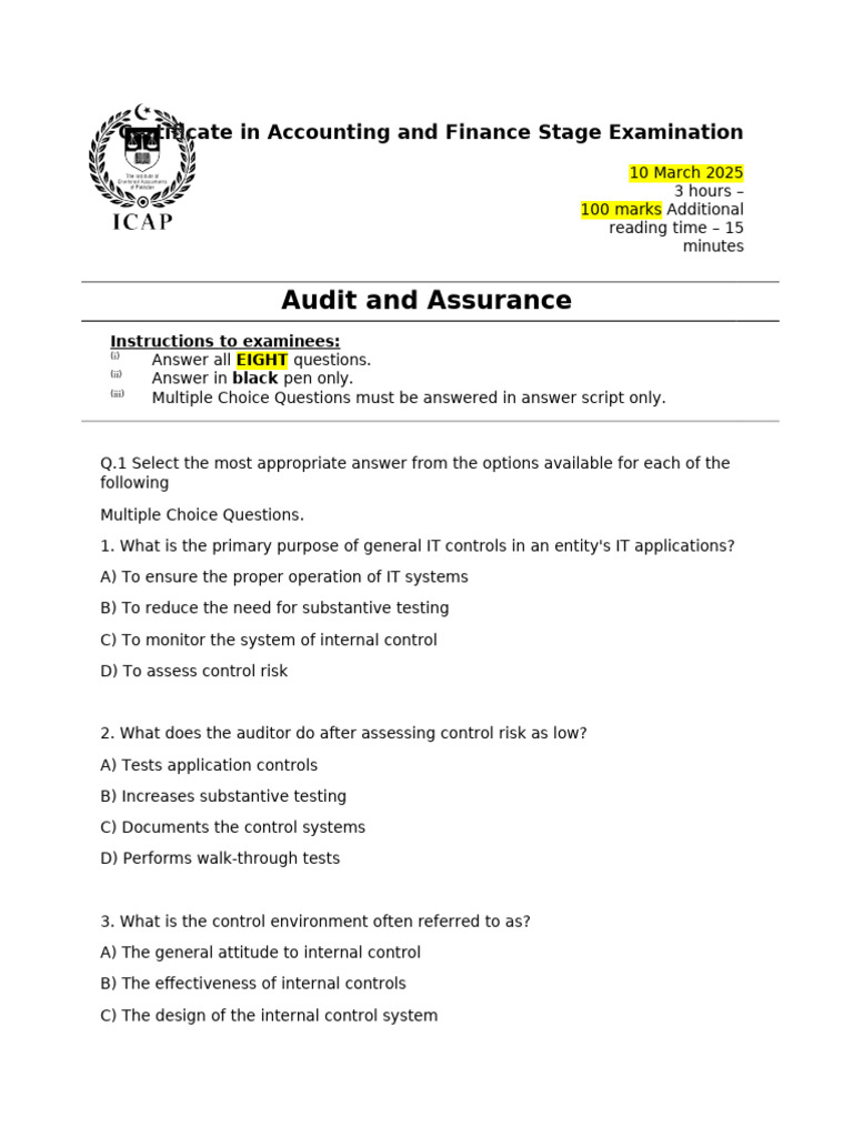 AA MCQs Ch5 | PDF | Internal Control | Multiple Choice