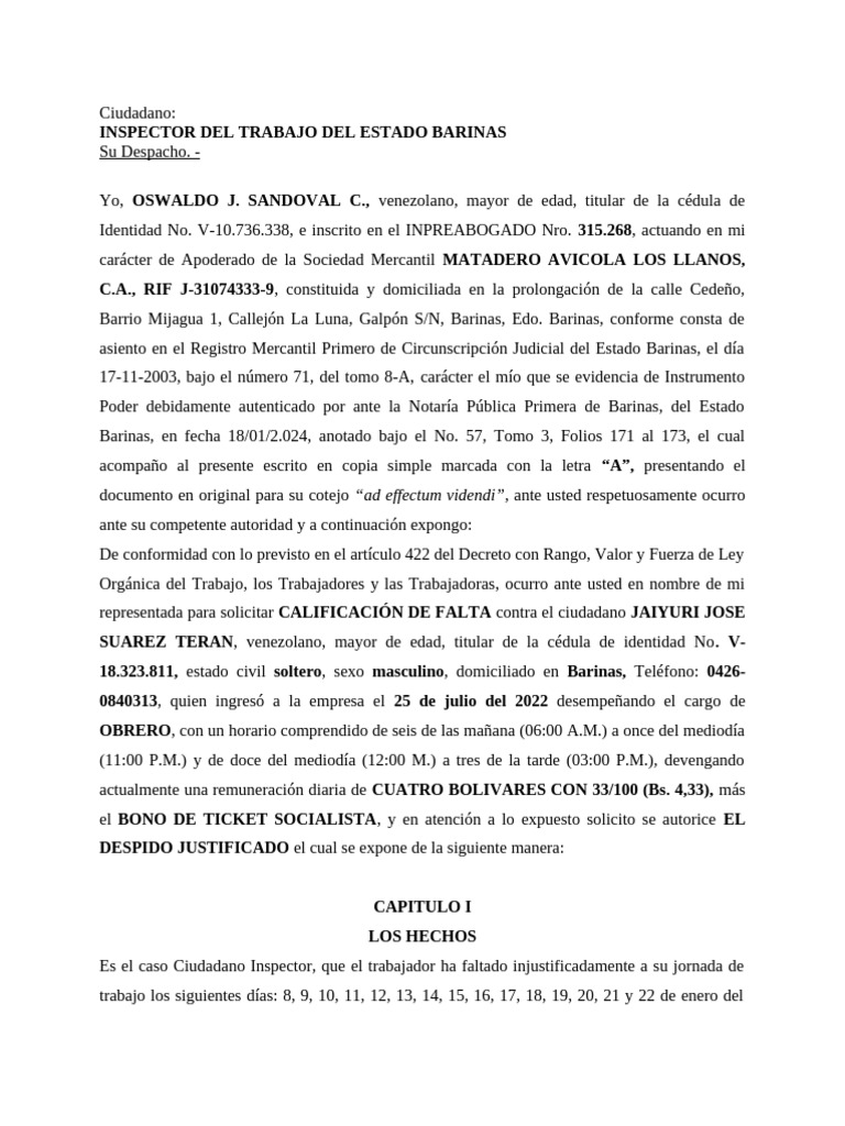Solicitud Calificacion de Despido - Jaiyuri Suarez | PDF | Ley común | Justicia