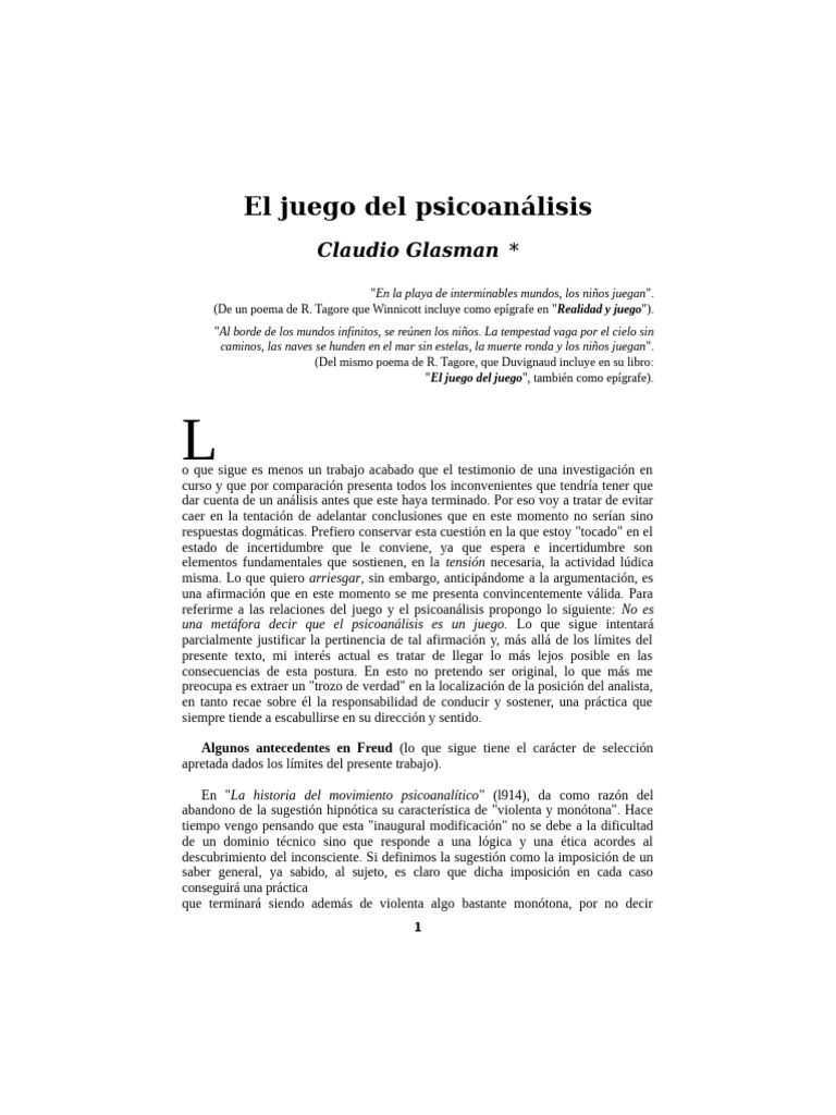 El Juego Del Psicoanalisis | PDF | Psicoanálisis | Mente inconsciente