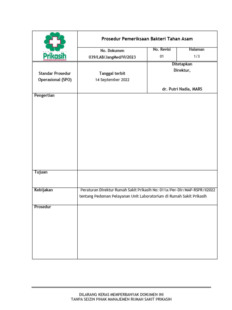Prosedur Pemeriksaan BTA untuk TB | PDF
