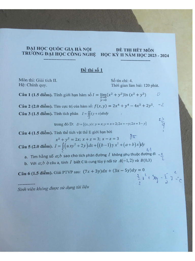 Đề thi HKII - 2023 - 2024 | PDF