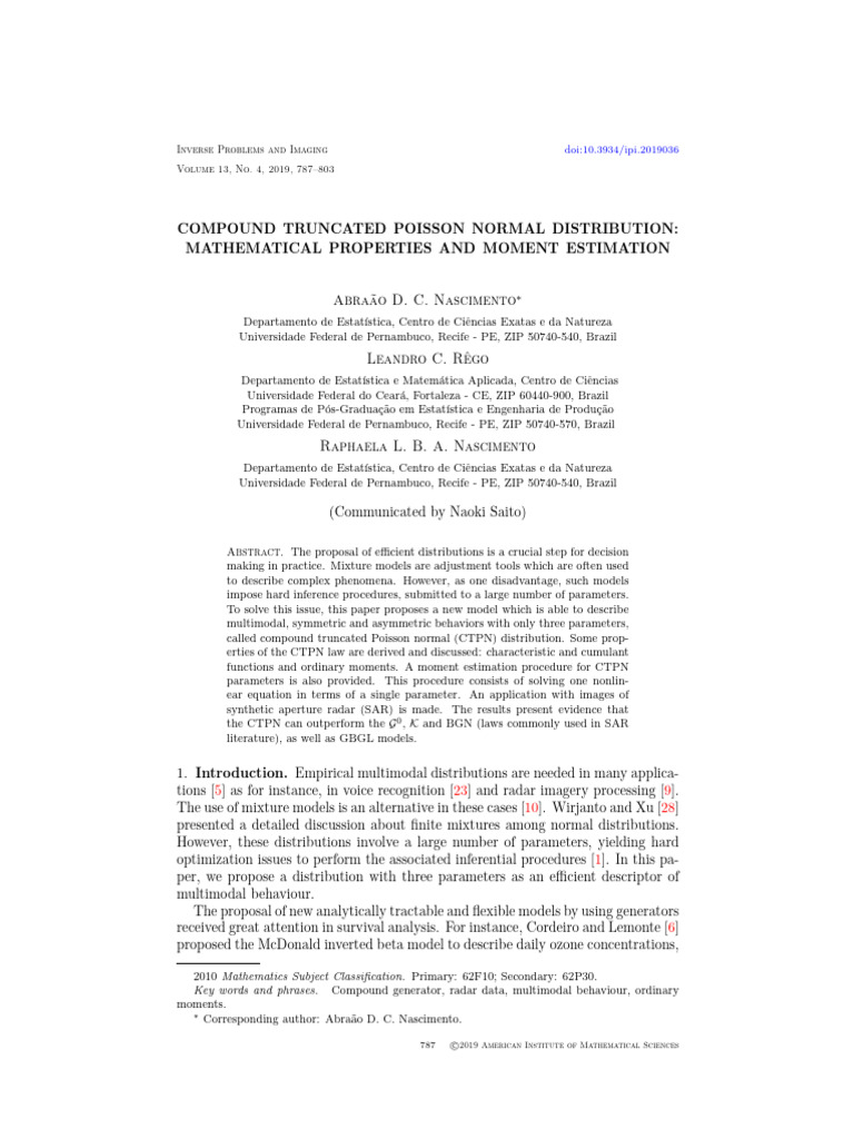 2019 Jour COMPOUND TRUNCATED POISSON NORMAL DISTRIBUTION MATHEMATICAL PROPERTIES AND MOMENT ...