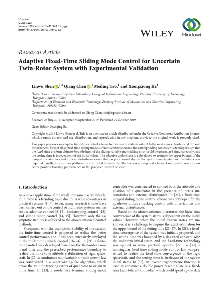 Adaptive Fixed-Time Sliding Mode Control For Uncer | PDF