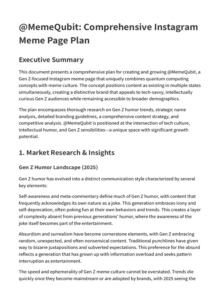 @MemeQubit - Comprehensive Instagram Meme Page Plan | PDF | Reality | Brand
