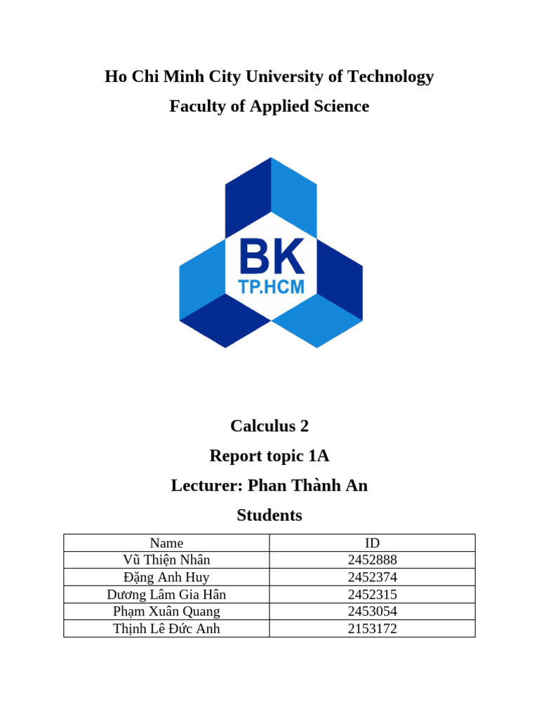 Report Calculus 2 Topic 1A HCMUT | PDF | Function (Mathematics ...
