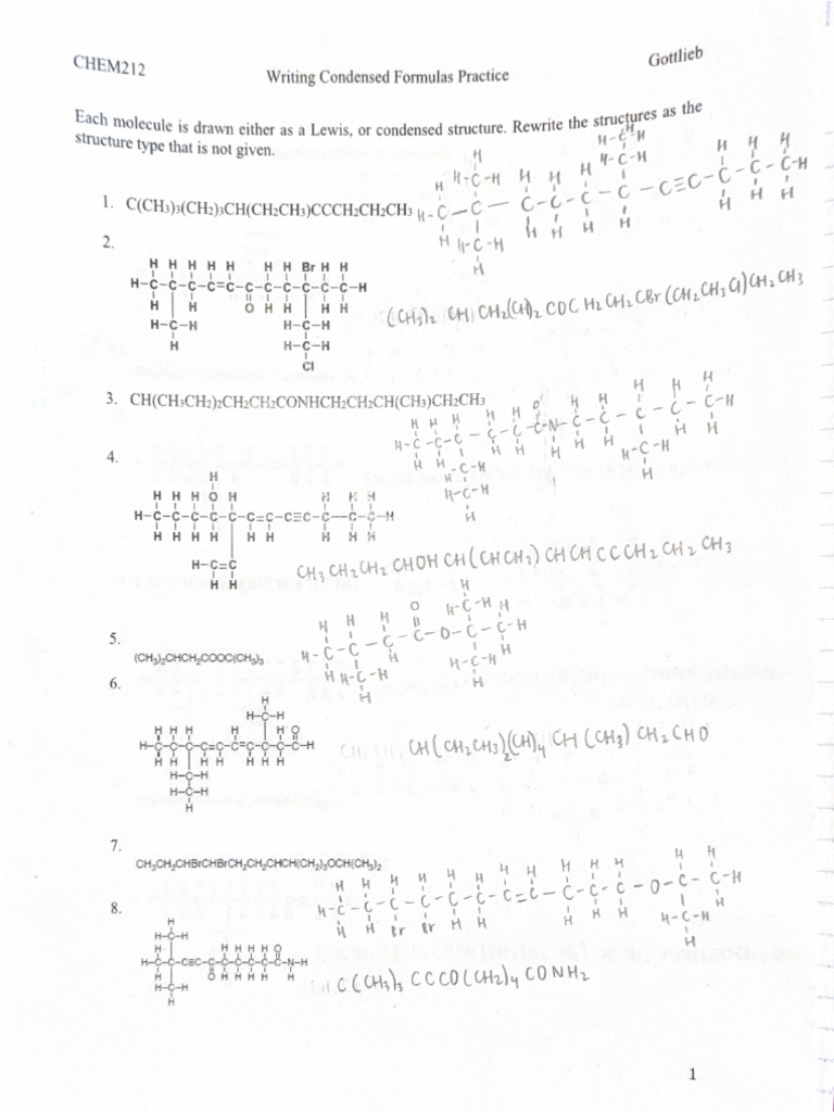 Condensed Formulas Practice Worksheet | PDF