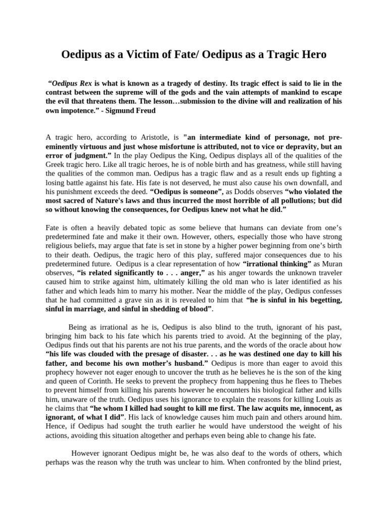 Oedipus As A Victim of Fate Oedipus As A Tragic Hero | PDF | Oedipus