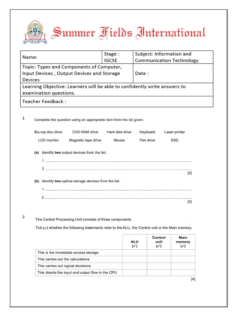 IGCSE ICT: Computer Components Guide | PDF
